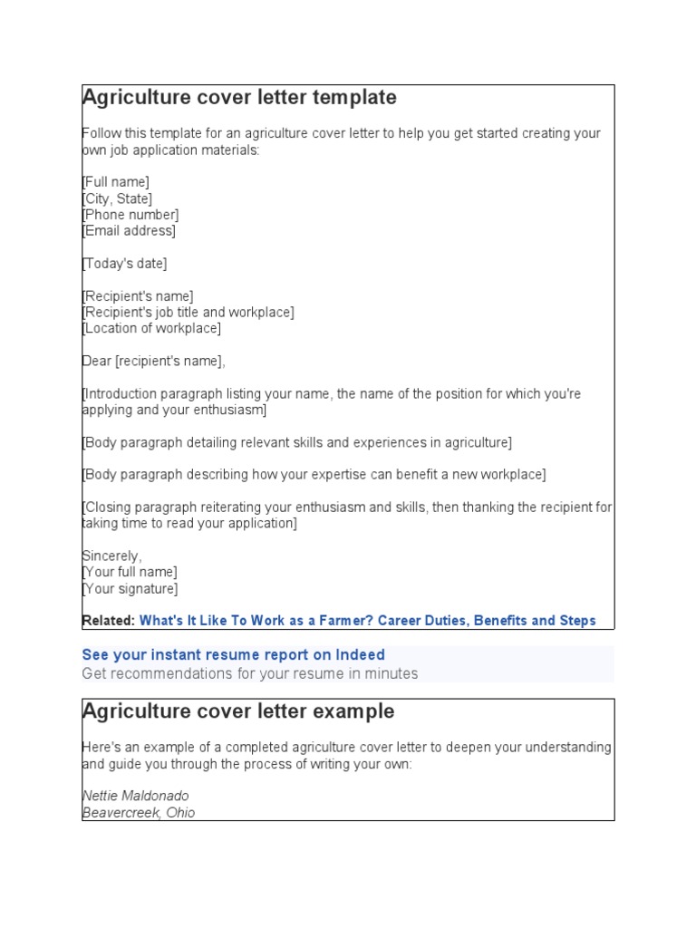 Agriculture Cover Letter Template | PDF | Agriculture | Economies