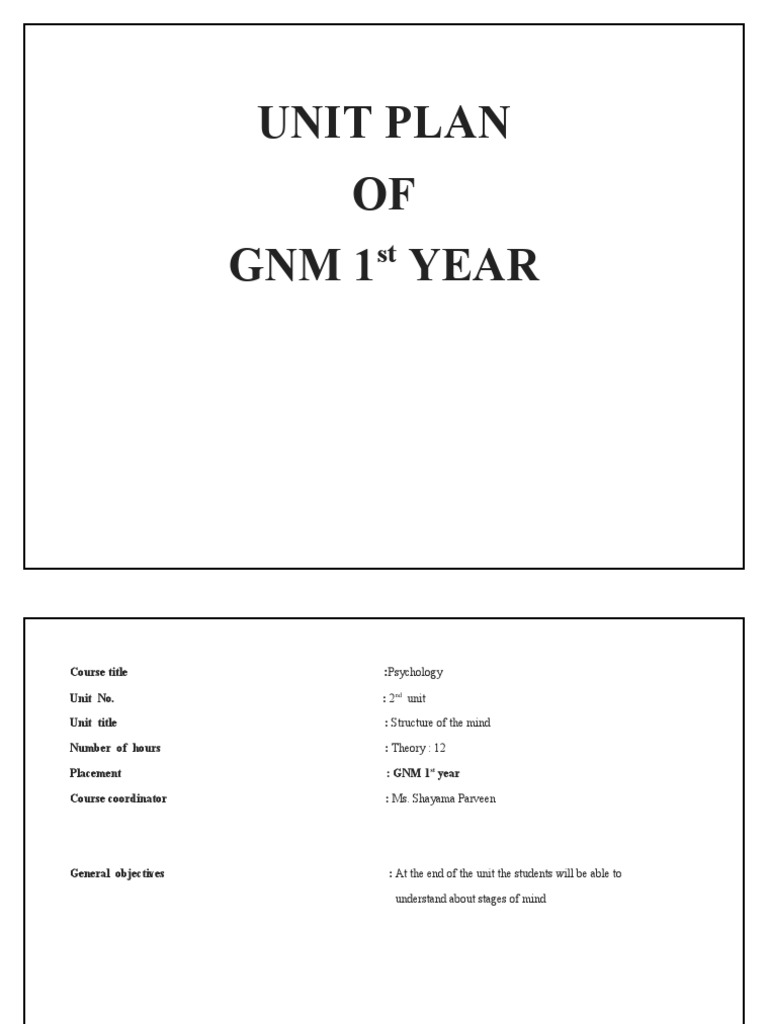 Unit Plan of GNM 1st Yr | PDF