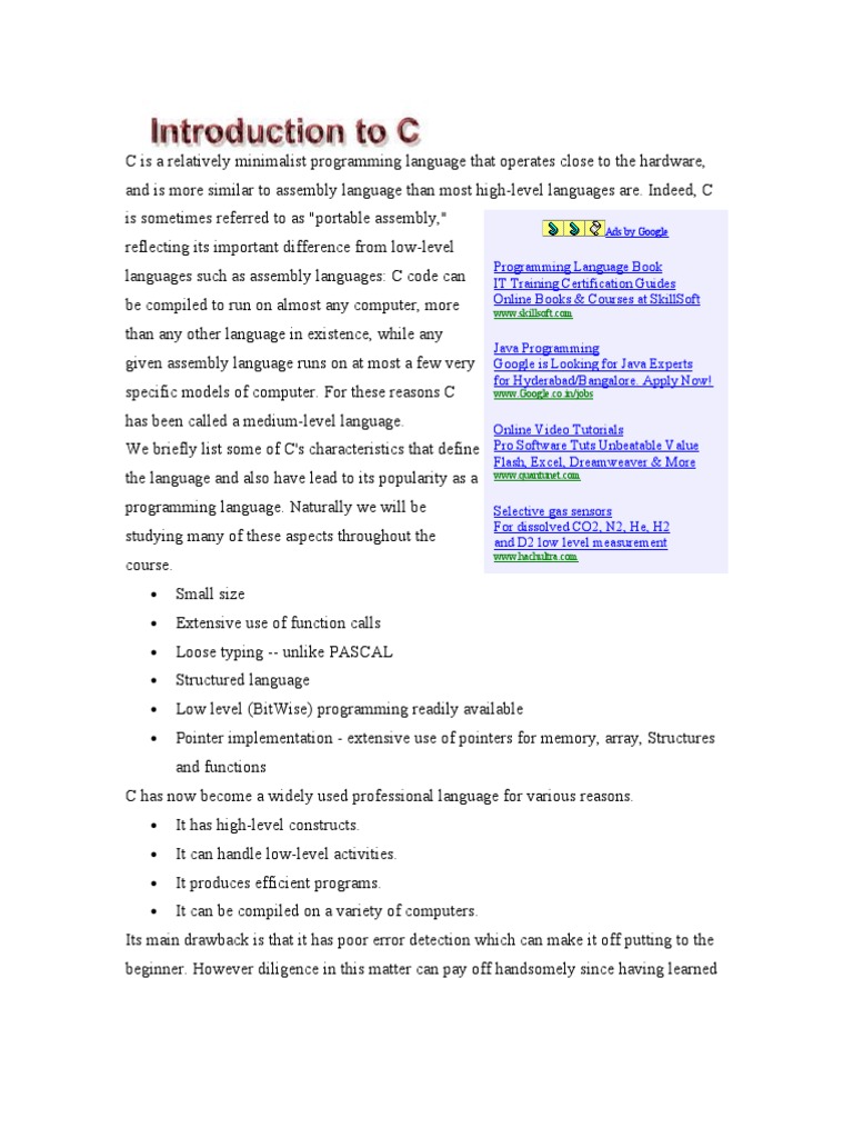 C programming language overview for embedded systems and operating close to hardware | PDF | C ...