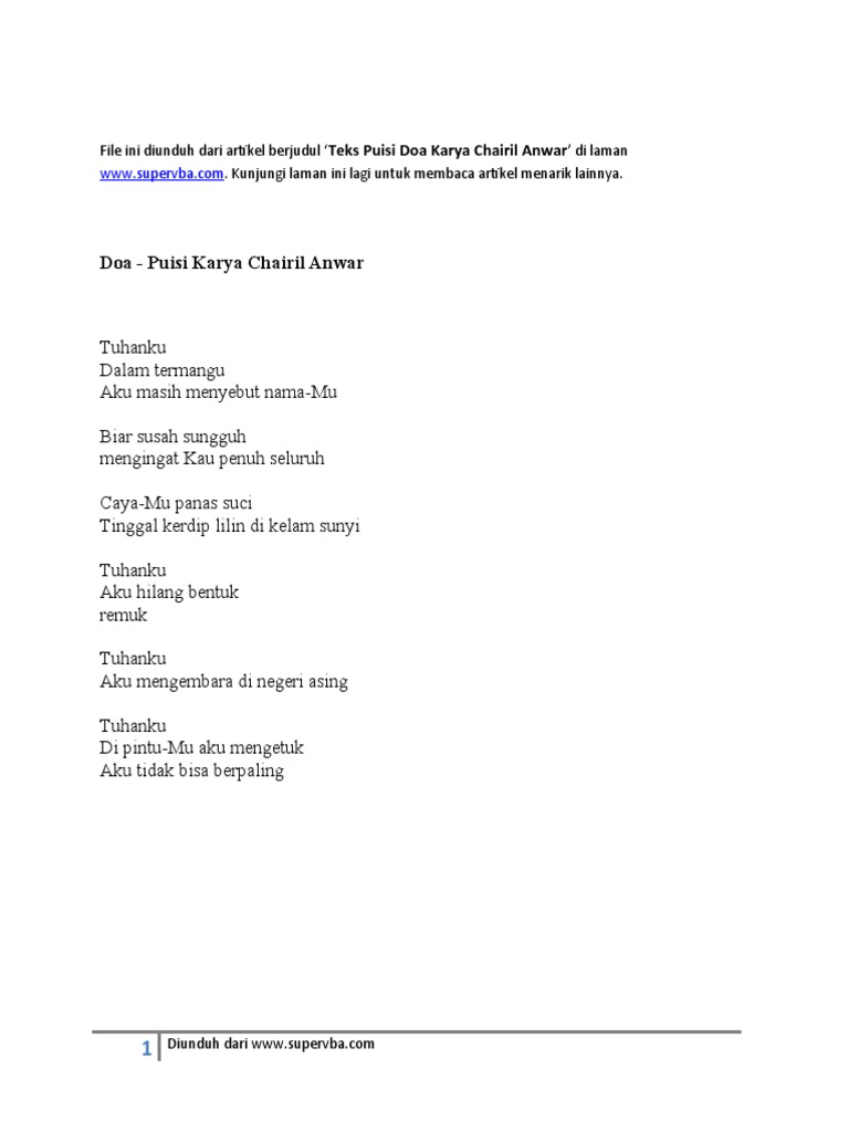 Teks Puisi Doa Karya Chairil Anwar | PDF