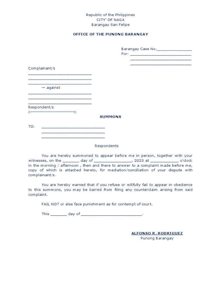 KP Form Summons | PDF | Complaint | Mediation