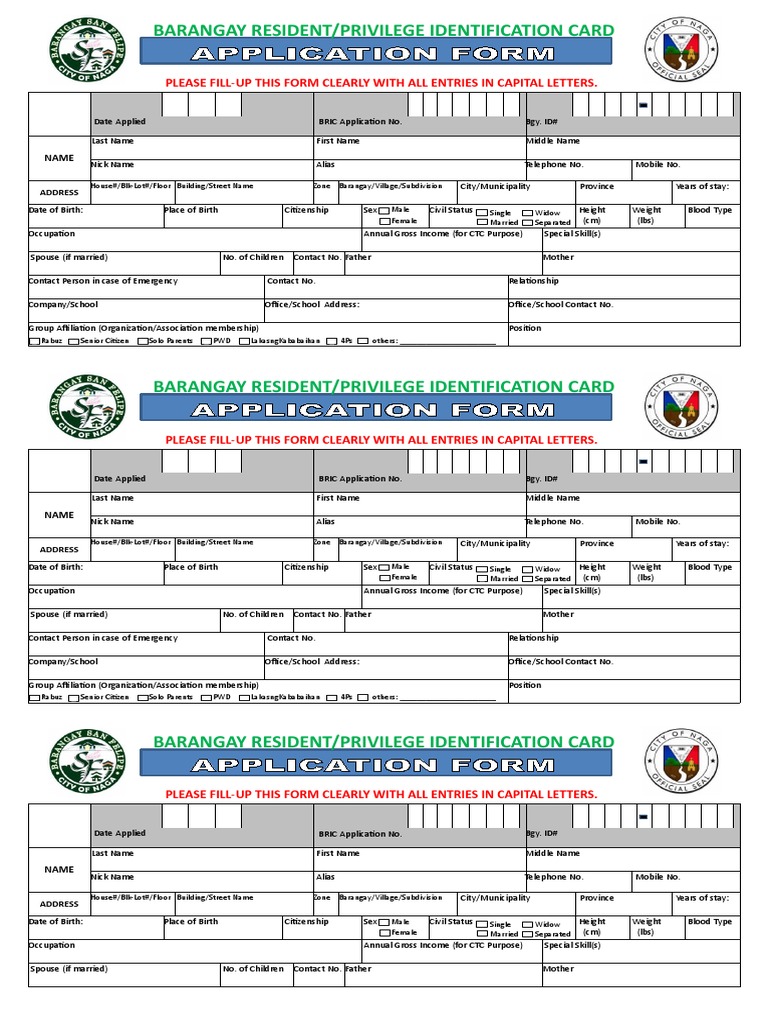 Barangay Resident ID Application Form | PDF | Identity Document ...