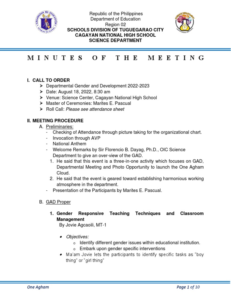 GAD Meeting Minutes and Highlights | PDF | Teachers | Learning