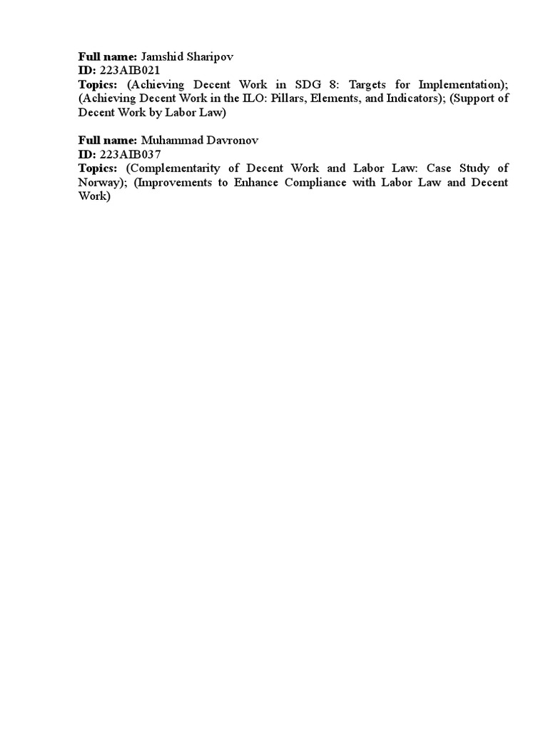 Report by Jamshid Sharipov and Muhammad Davronov | PDF | Employment ...