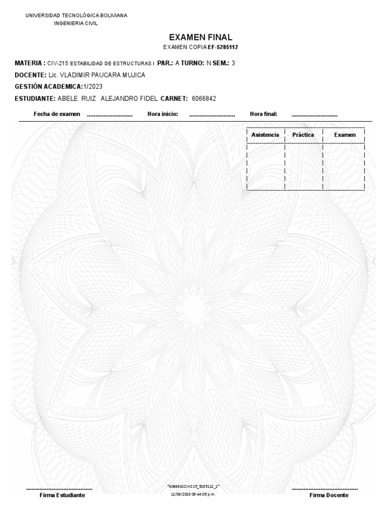 Examen Final Estabilidad de Estructuras | PDF | Ingeniería | Ingeniero civil