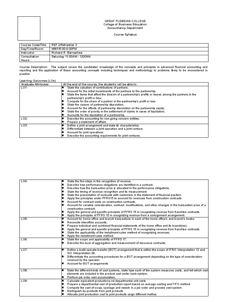 Advanced Financial Accounting Syllabus | PDF | Partnership | Revenue