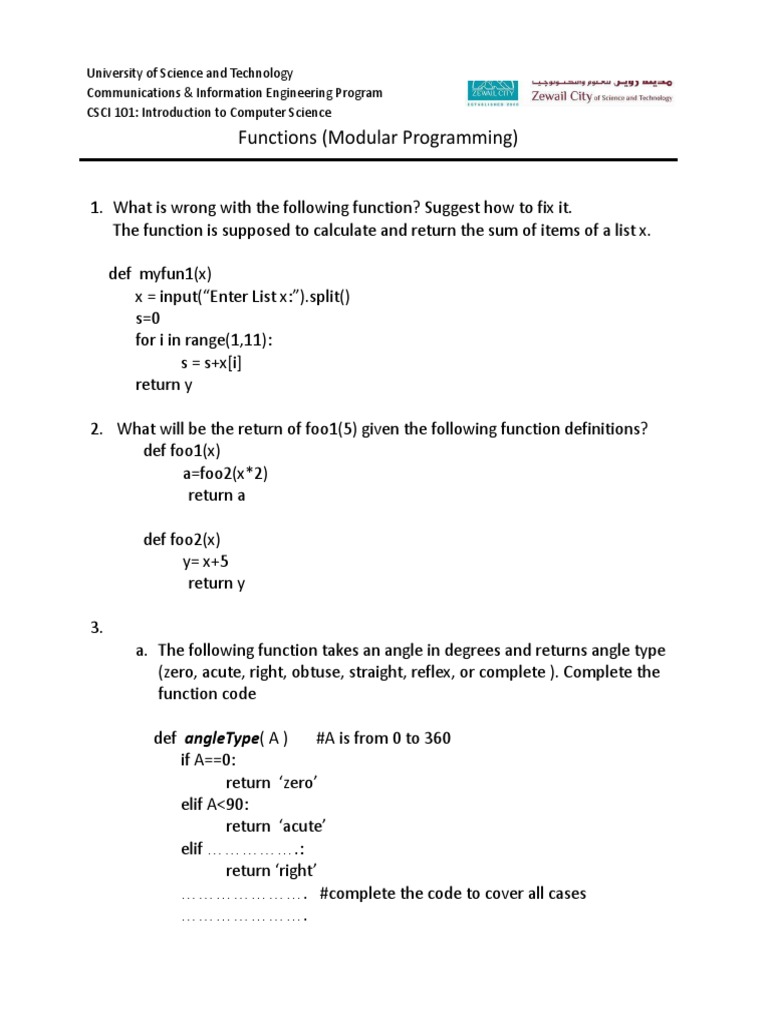 CSCI101 - Lab08 - Functions Zewail City | PDF | Computer Program ...