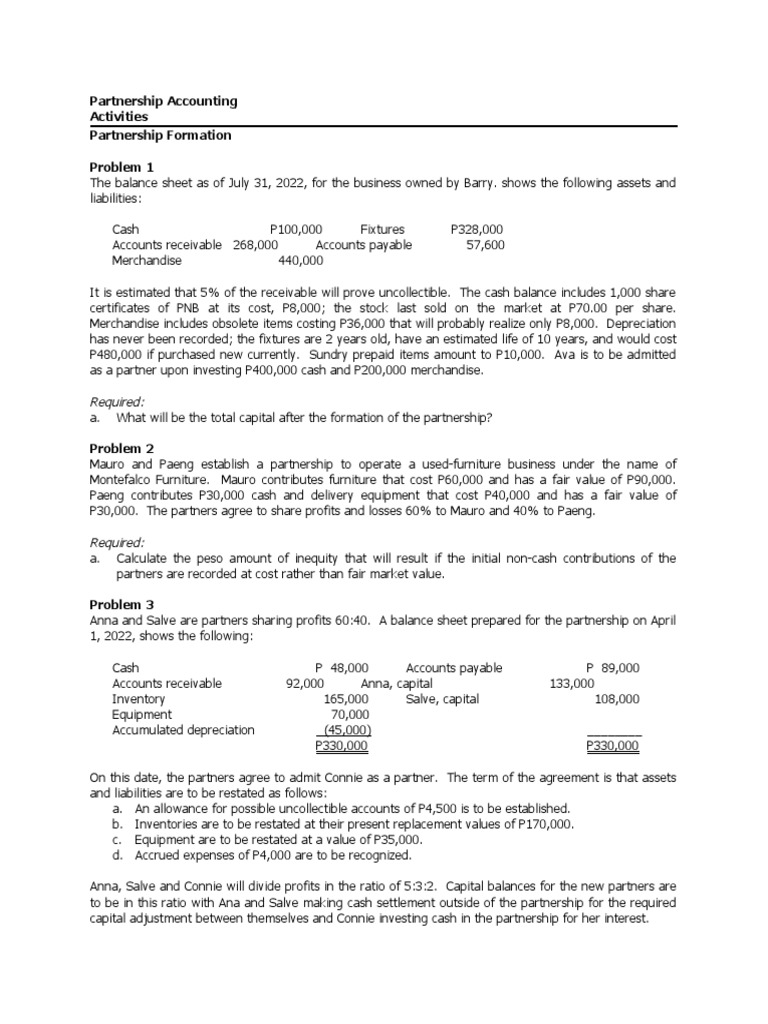 Partnership Accounting: Formation & Profit Sharing | PDF | Debits And ...