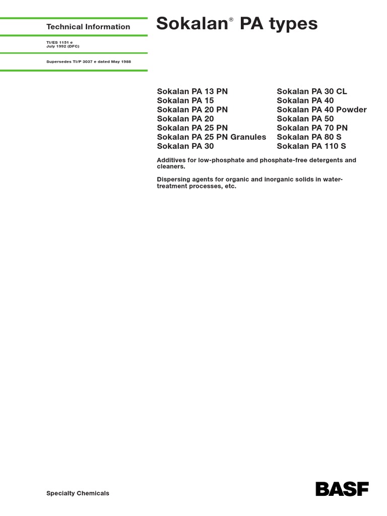 Sokalan PA Types | PDF | Calcium | Detergent