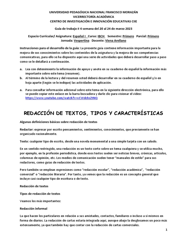 Guía de Trabajo No 4 - IParcial - 2023 - I BCH | PDF | Narración | Comunicación