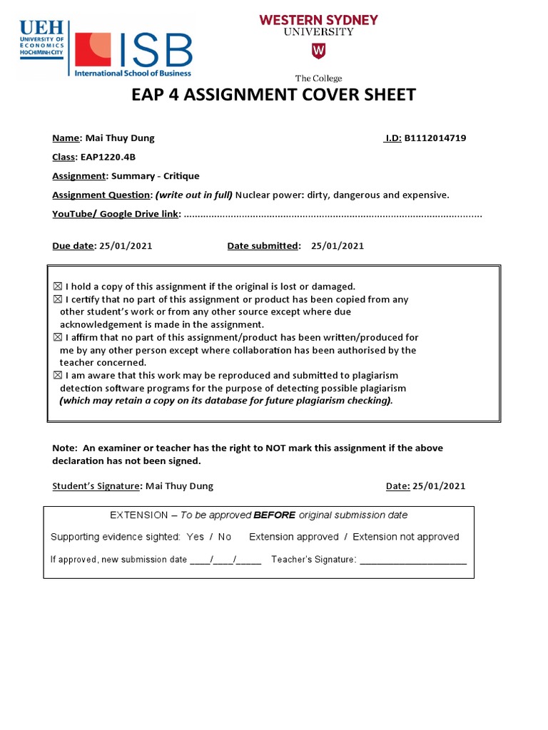 EAP1220.4B - Mai Thuy Dung - Summary&Critique | PDF | Nuclear Power | Nuclear And Radiation ...