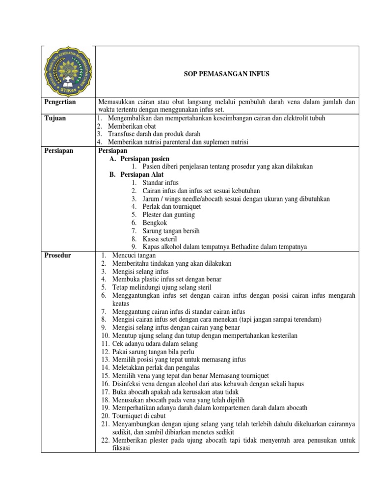 Sop Pemasangan Infus | PDF