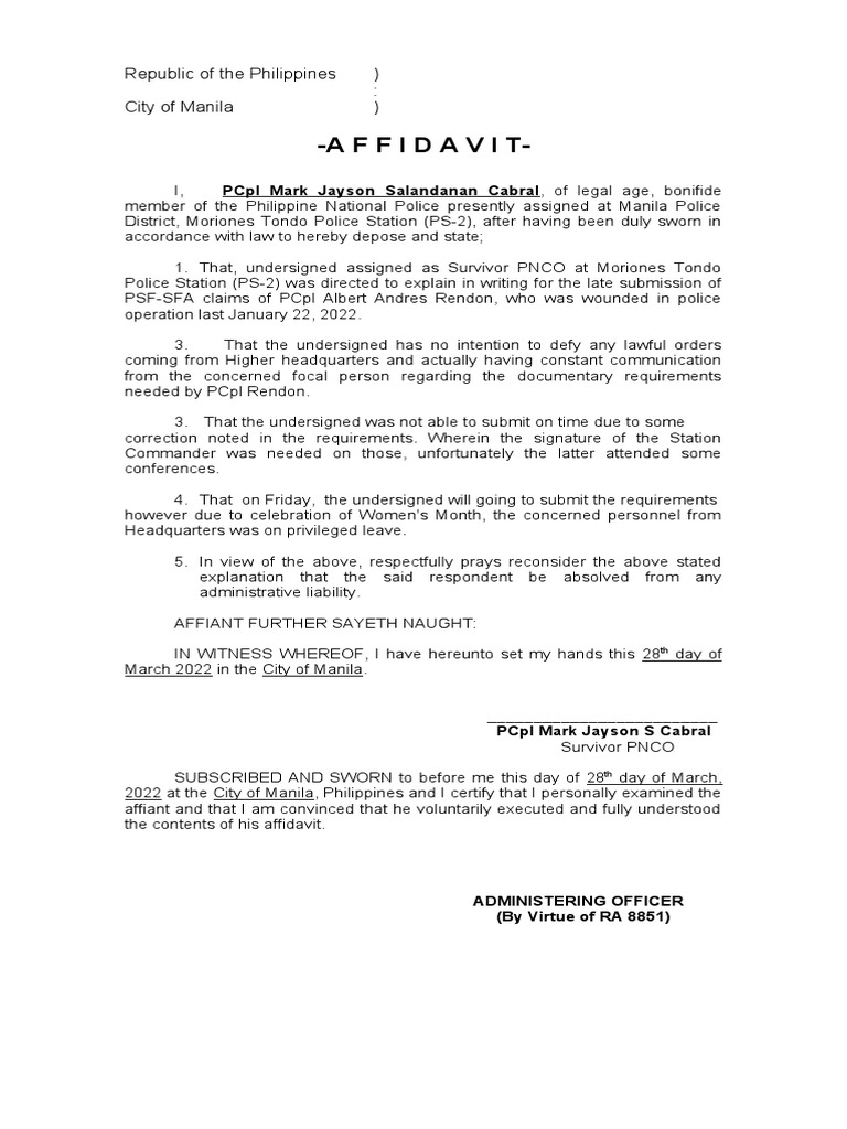 Affidavits of PNP Personnel Explanations | PDF | Affidavit | Physical ...