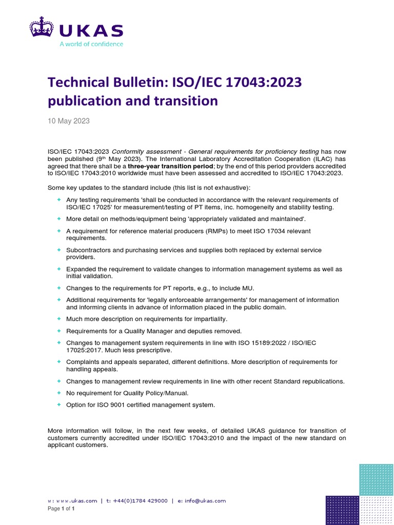 2023.05.10 Technical Bulletin ISO IEC 17043 2023 Publication and Transition | PDF