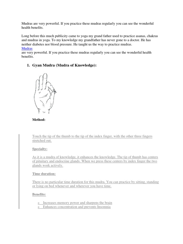 Powerful Mudras for Health Benefits | PDF | Finger | Heart