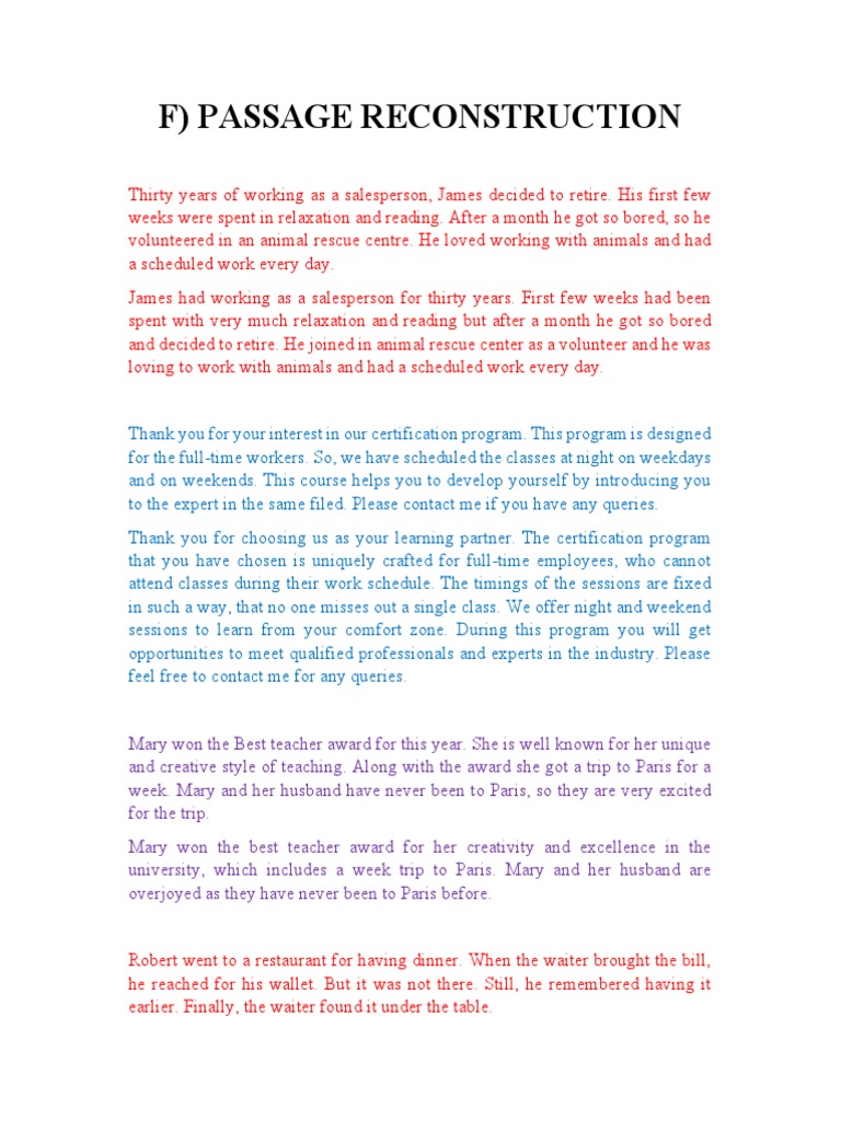 Passage Reconstruction | PDF