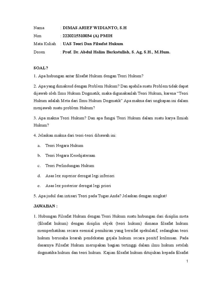 Teori & Filsafat Hukum - DIMAS ARIEF WIDIANTO | PDF