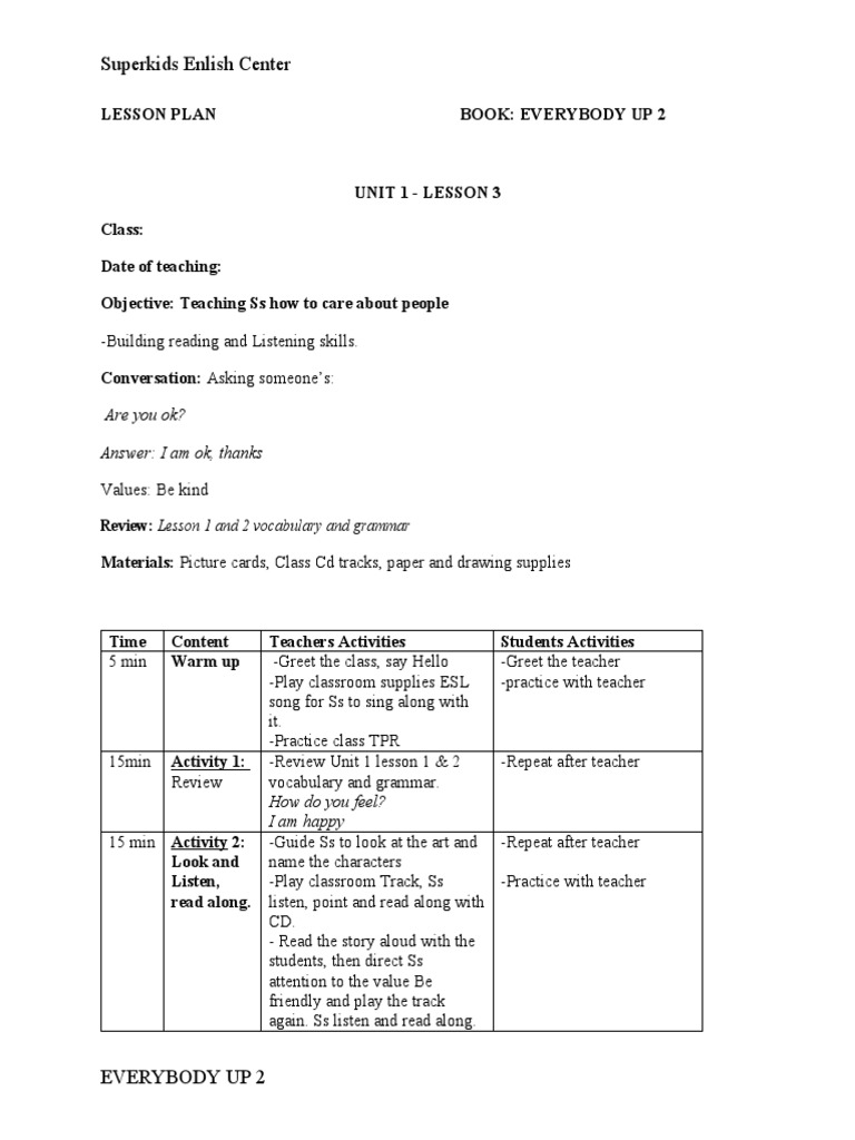 Unit 1 Lesson 3, Everybody Up 2 | PDF | Language Arts & Discipline ...