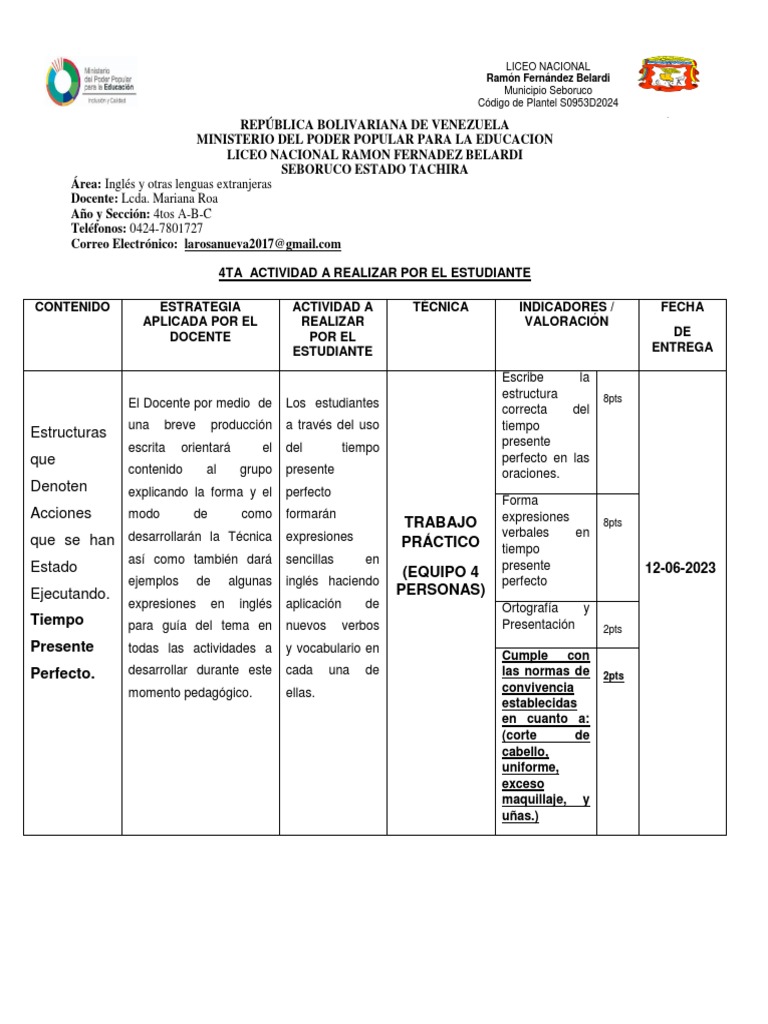 Guia 4ta Actividad 4tos Años | PDF | Idiomas | Estudios de idiomas ...
