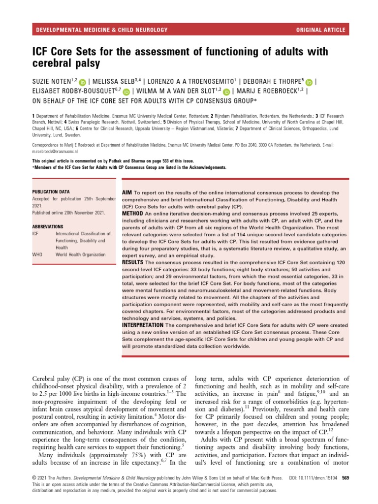 Develop Med Child Neuro - 2021 - Noten - ICF Core Sets For The ...