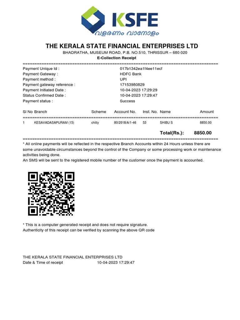KSFE 017b1342ea1f4ee11ecf Payment Receipt | PDF
