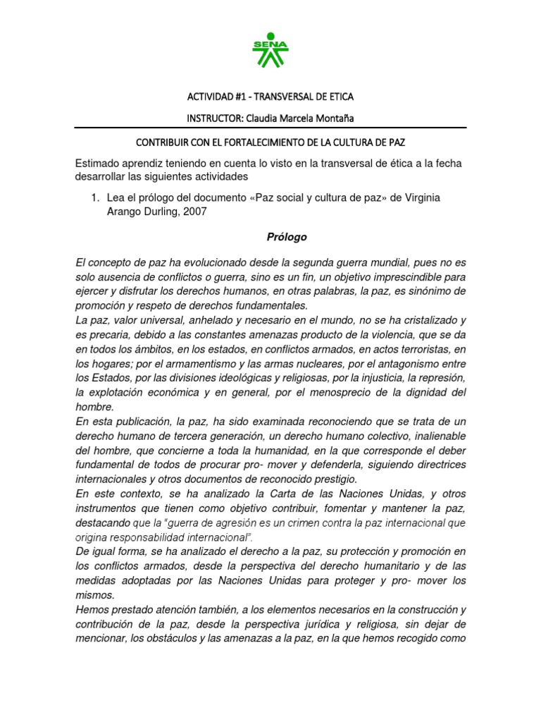 Cultura De Paz Actividad 1 Autonoma Pdf