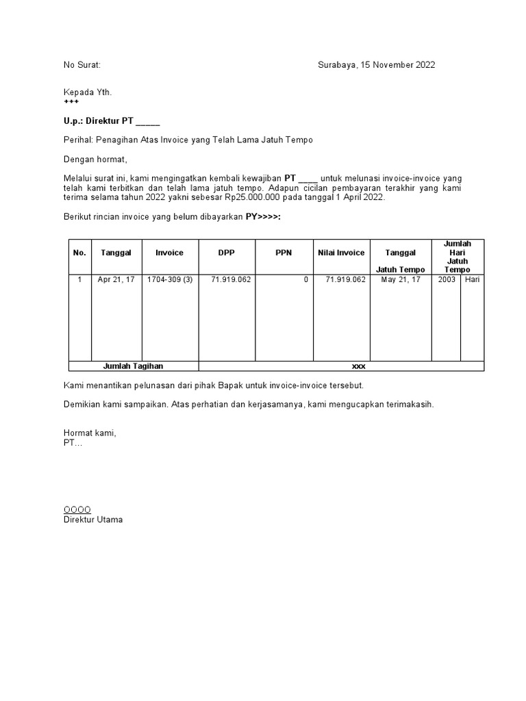 Penagihan Invoice Jatuh Tempo PT ____ | PDF