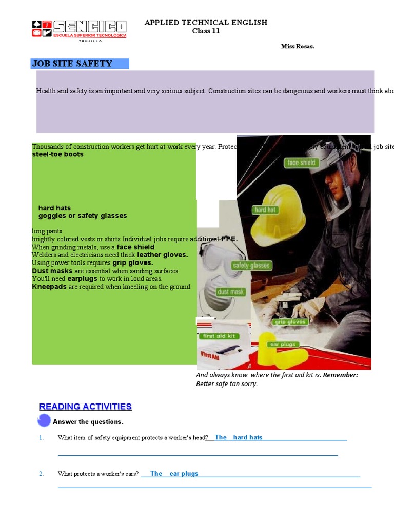 Worksheet 11 | PDF | Personal Protective Equipment | Glasses