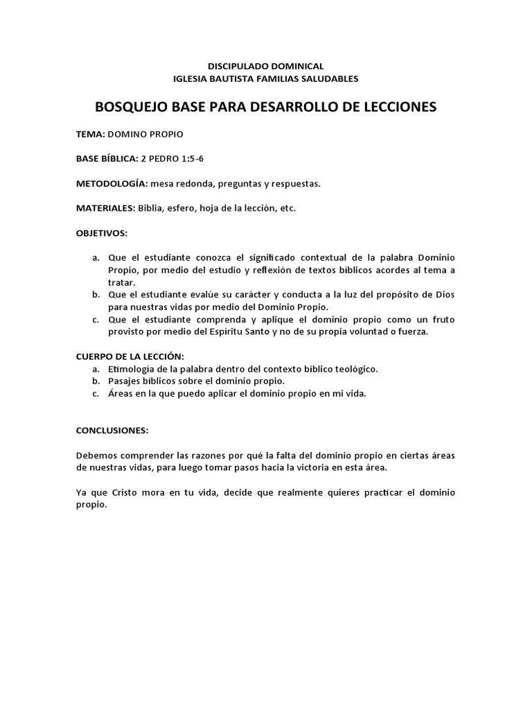 Bosquejo Lecciónes Discipulado Dominical | PDF