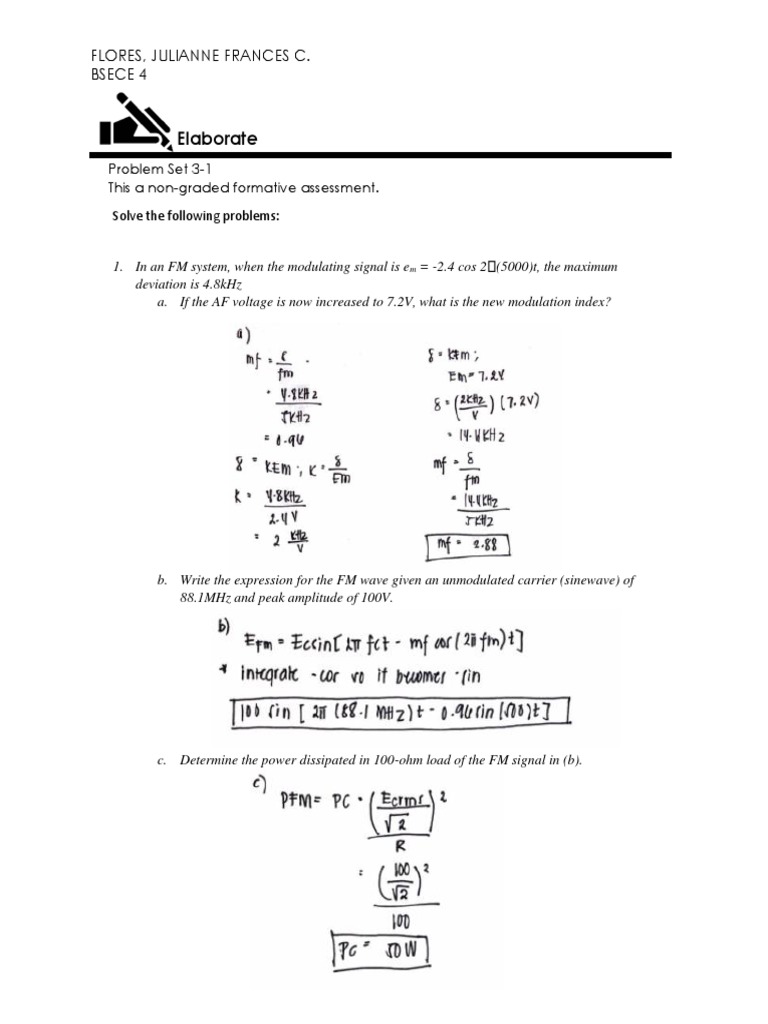 FLORES Julianne - Problem Set 3 1 | PDF | Frequency Modulation | Computer Engineering