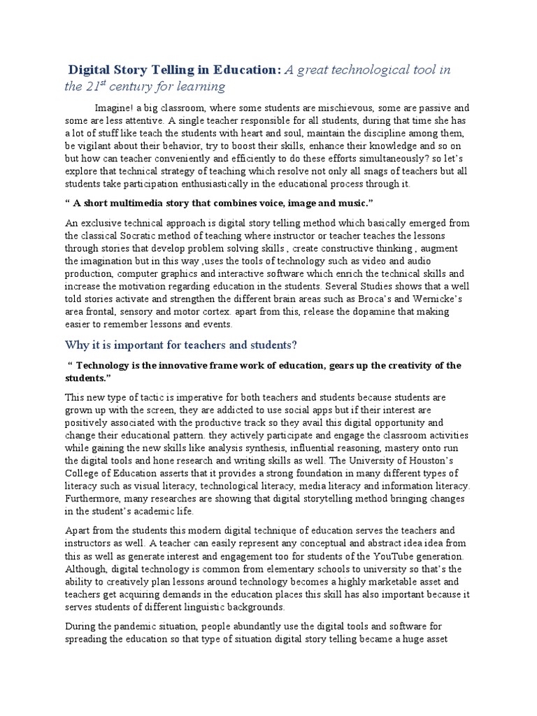 Digital story telling in education | PDF | Teachers | Storytelling