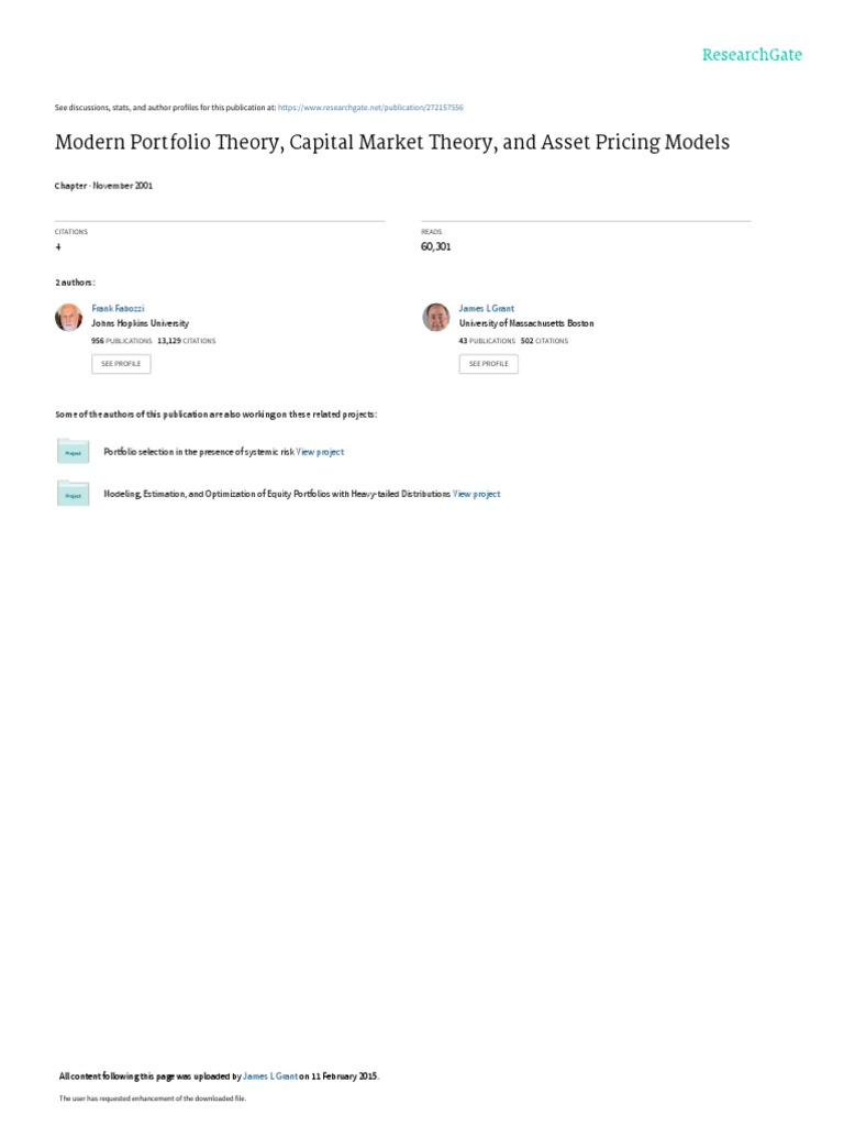 Modern Portfolio Theory, Capital Market Theory, and Asset Pricing ...