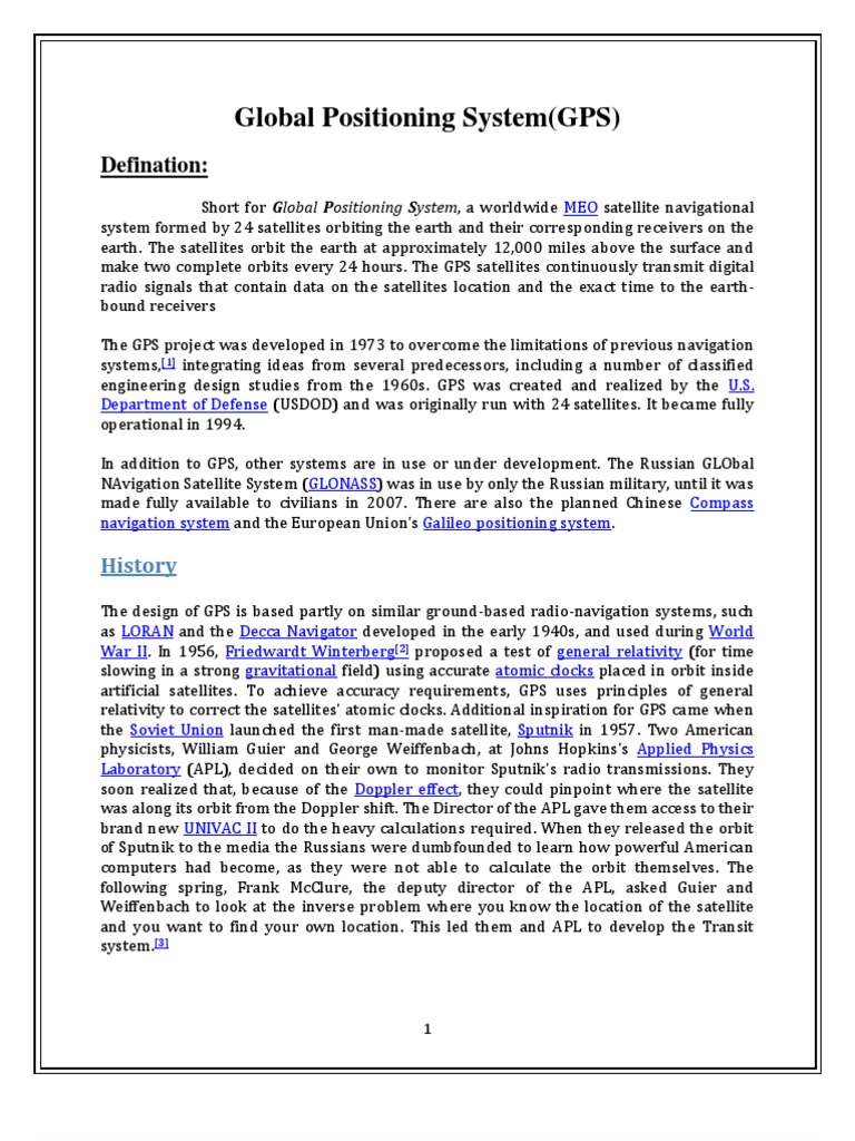 GPS system definition and history | PDF | Global Positioning System ...
