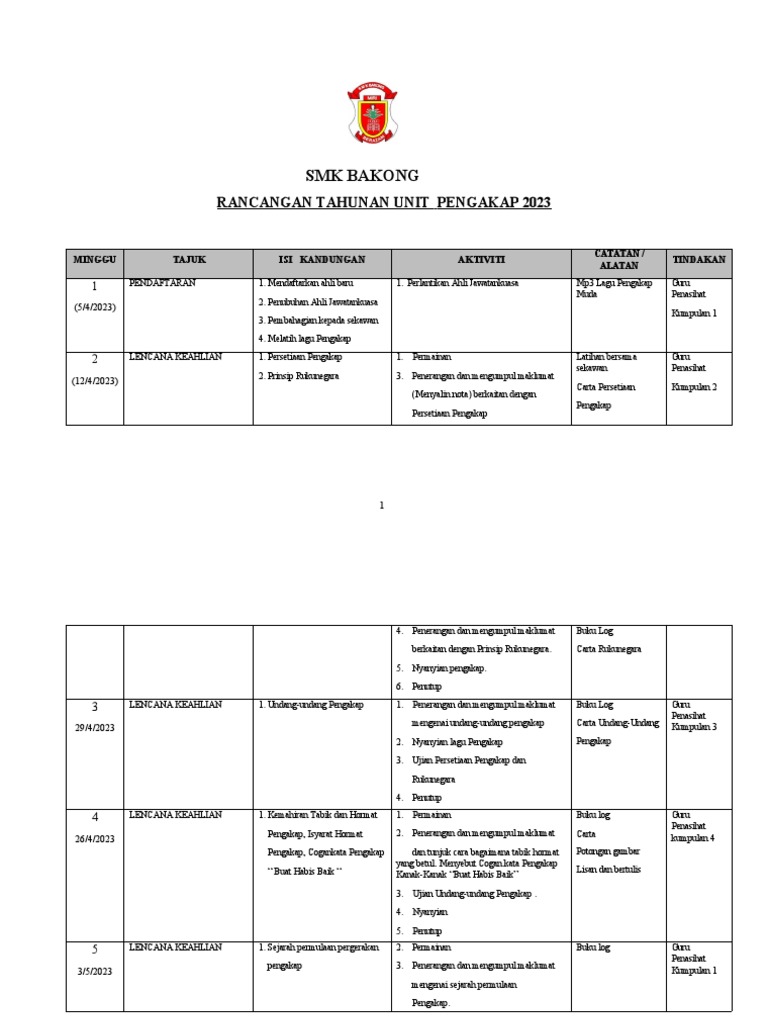 Contoh Rancangan Tahunan Kokurikulum | PDF