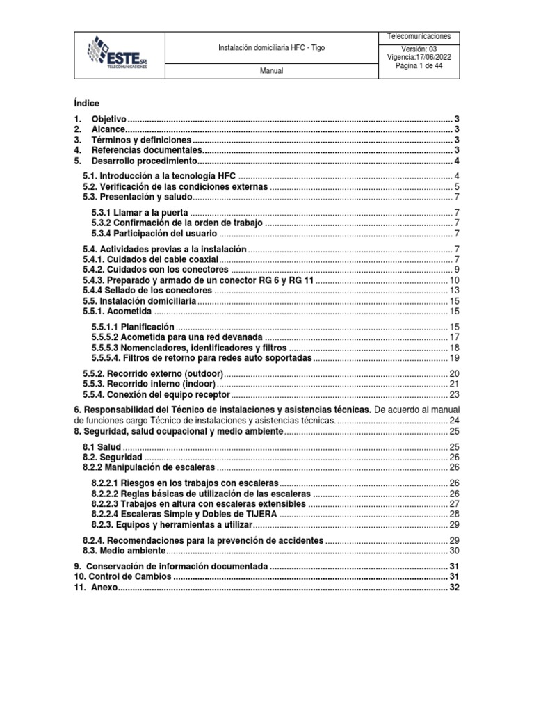 Instalación Domiciliaria HFC - Tigo | PDF | Televisión | Fibra óptica