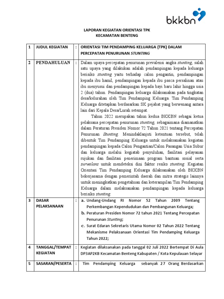 Laporan Kegiatan Orientasi TPK 2022 | PDF