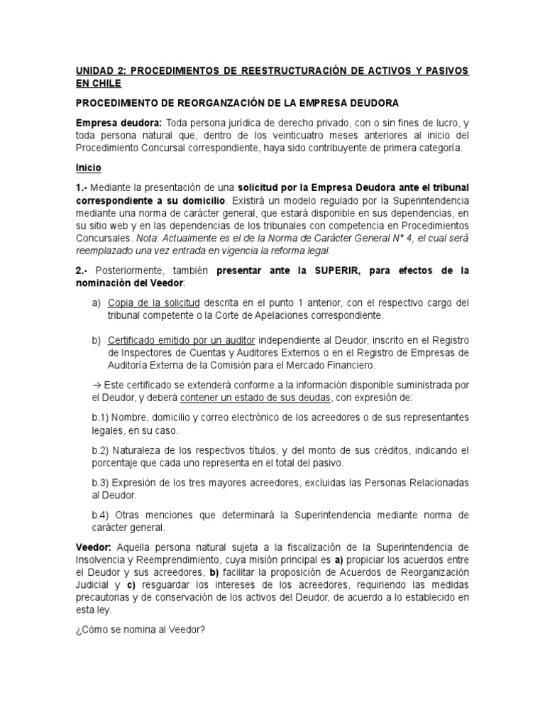 Procedimiento Concursal de Reorganización de La Empresa Deudora | PDF