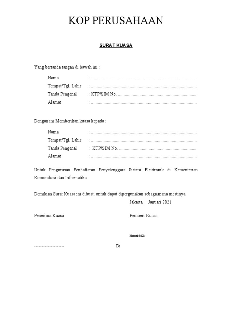 Form-Template-Surat-Kuasa | PDF