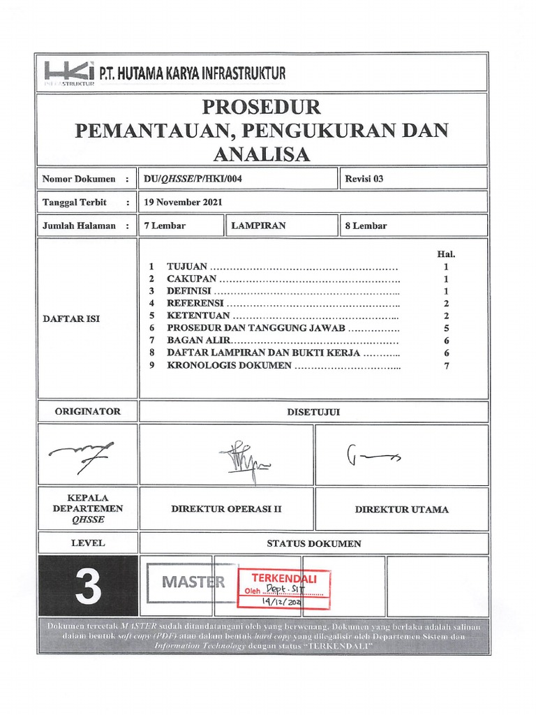 Du-Qhsse-P-Hki-004 Prosedur Pemantauan, Pengukuran Dan Analisa | PDF