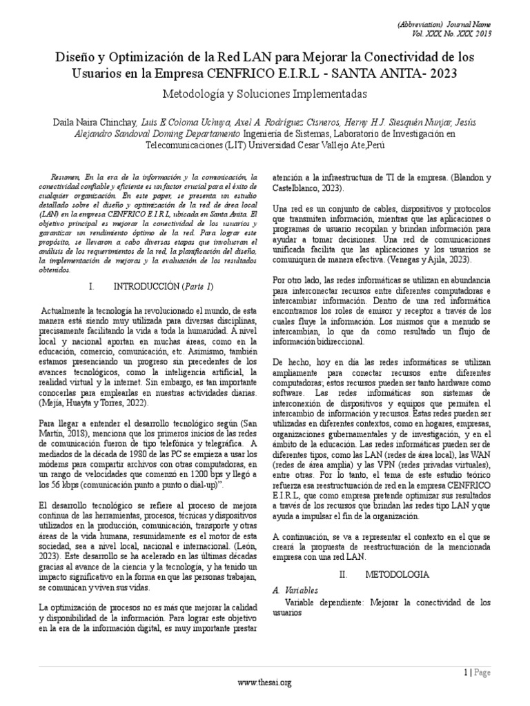 Sai - Paper - Formato Redes | PDF | Red de área amplia | Red de computadoras