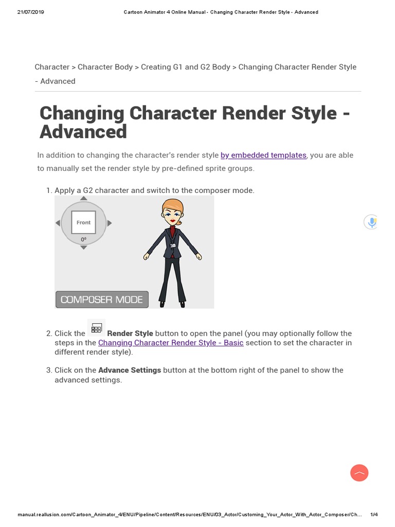 Cartoon Animator 4 Online Manual - Changing Character Render Style - Advanced | PDF