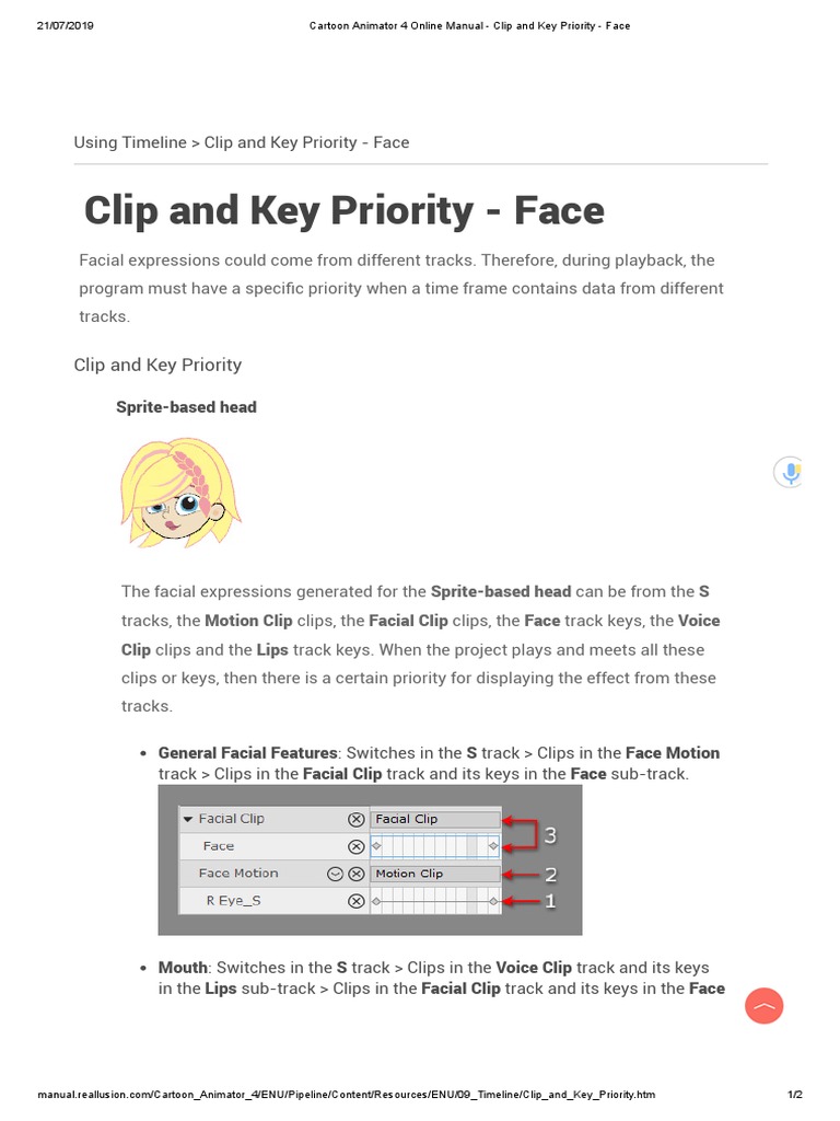 Cartoon Animator 4 Online Manual - Clip and Key Priority - Face | PDF