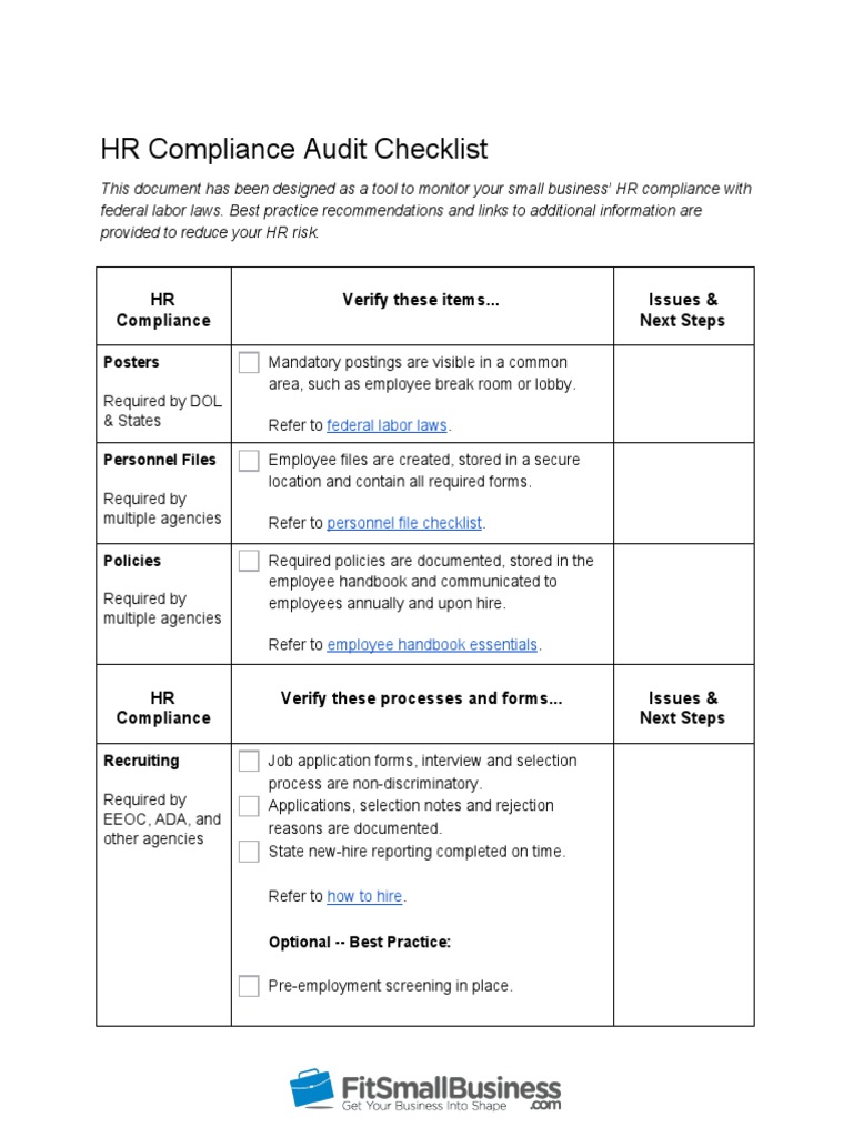 Small Business HR Compliance Checklist | PDF | Employment | Payroll Tax