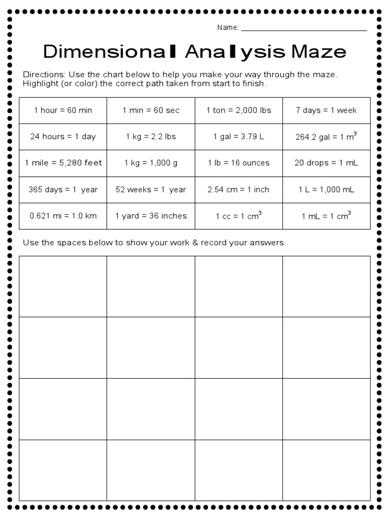 Dimensional Analysis Maze | PDF