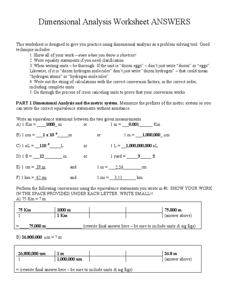 Dimensional Analysis KEY | PDF