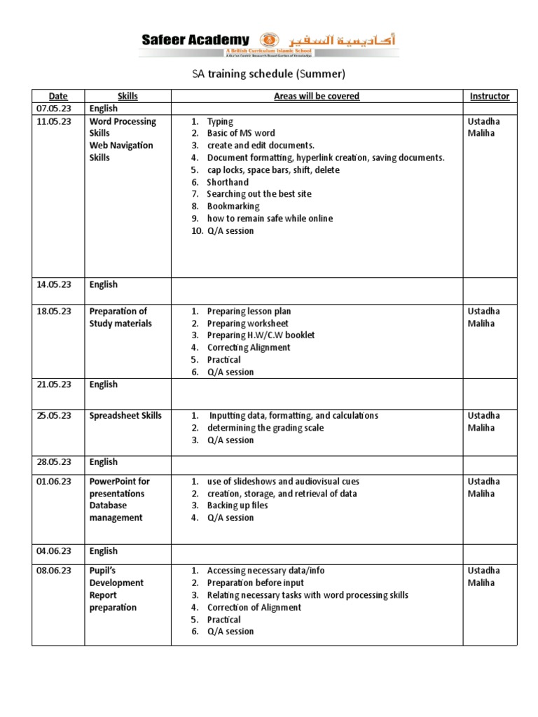 Computer Training Schedule | PDF