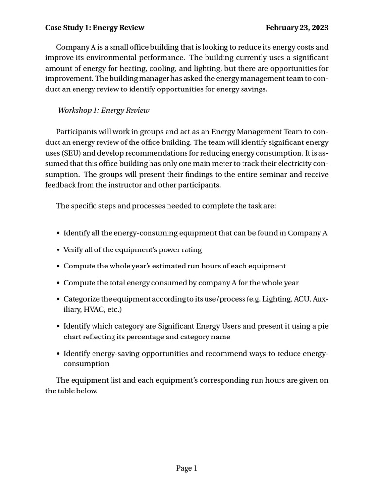Case Study 1 - Energy Review | PDF | Energy Conservation | Physical ...