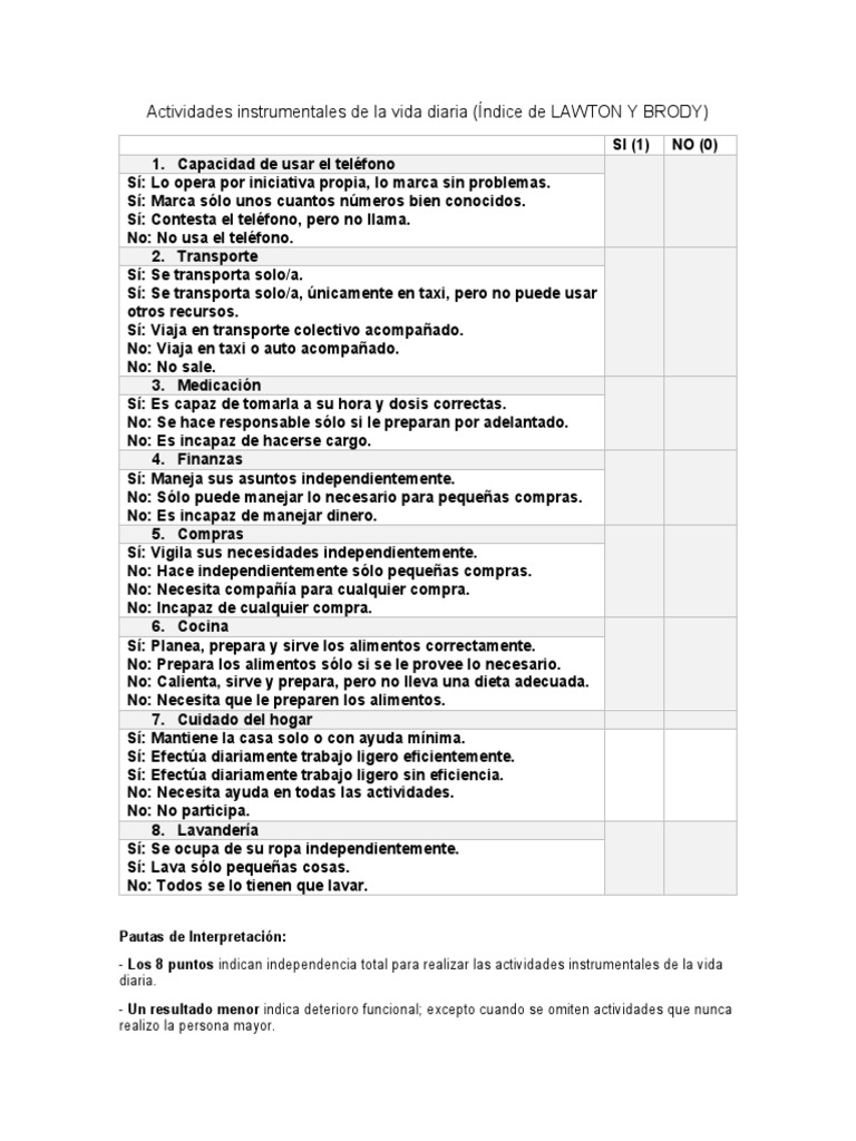Indice de Lawton y Brody | PDF