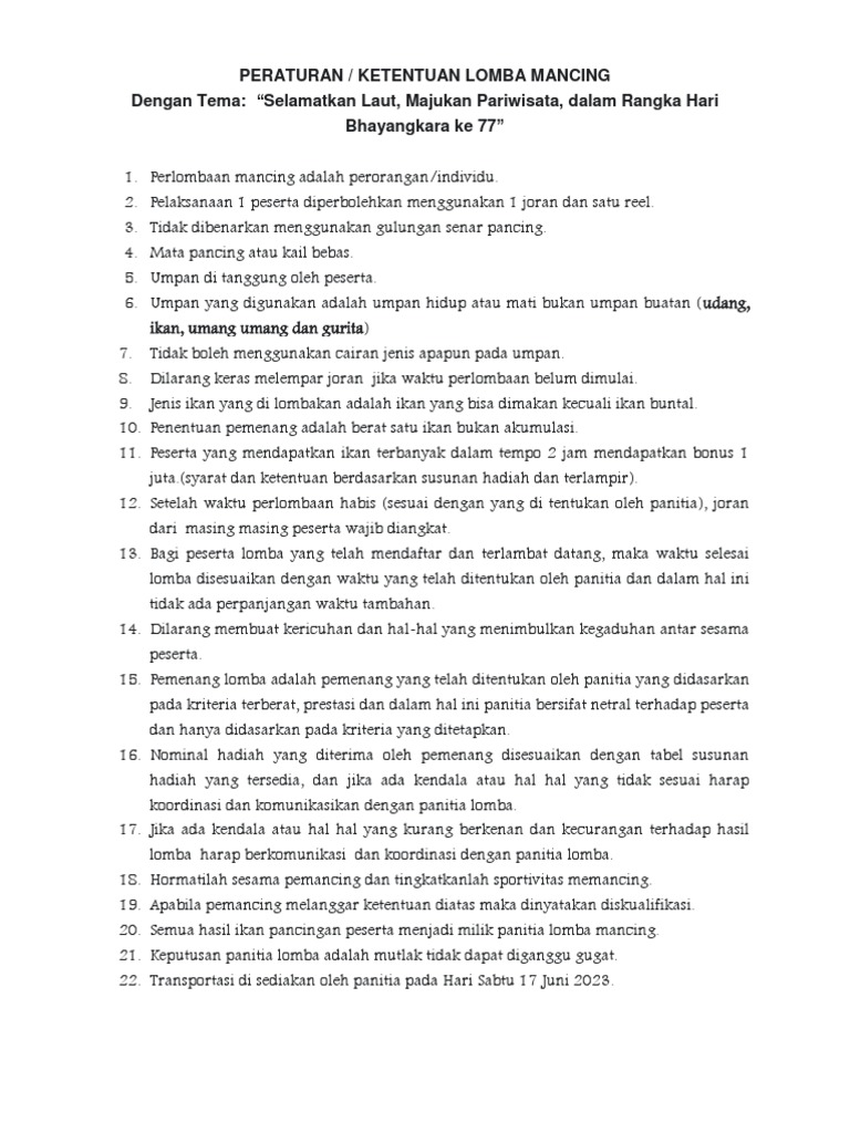 Peraturan Lomba Mancing | PDF