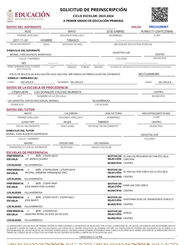 PREINSCRIPCION_PRE23228E861 | PDF